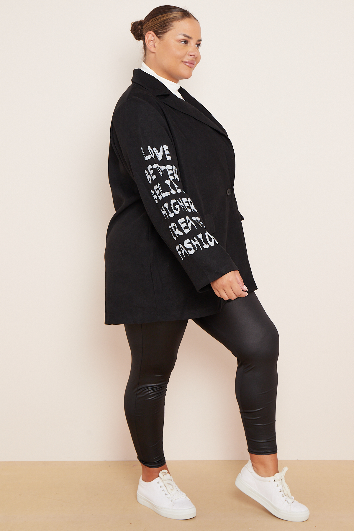 Plus Size Black Oversized Slogan Blazer | Praslin Clothing