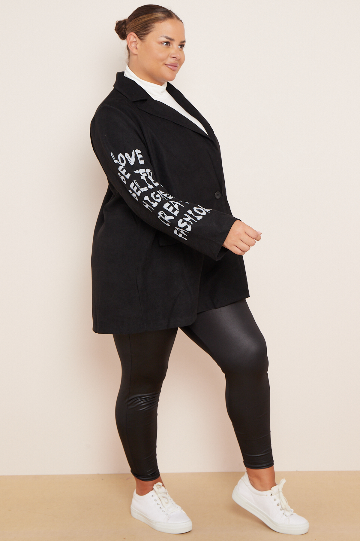 Plus Size Black Oversized Slogan Blazer | Praslin Clothing
