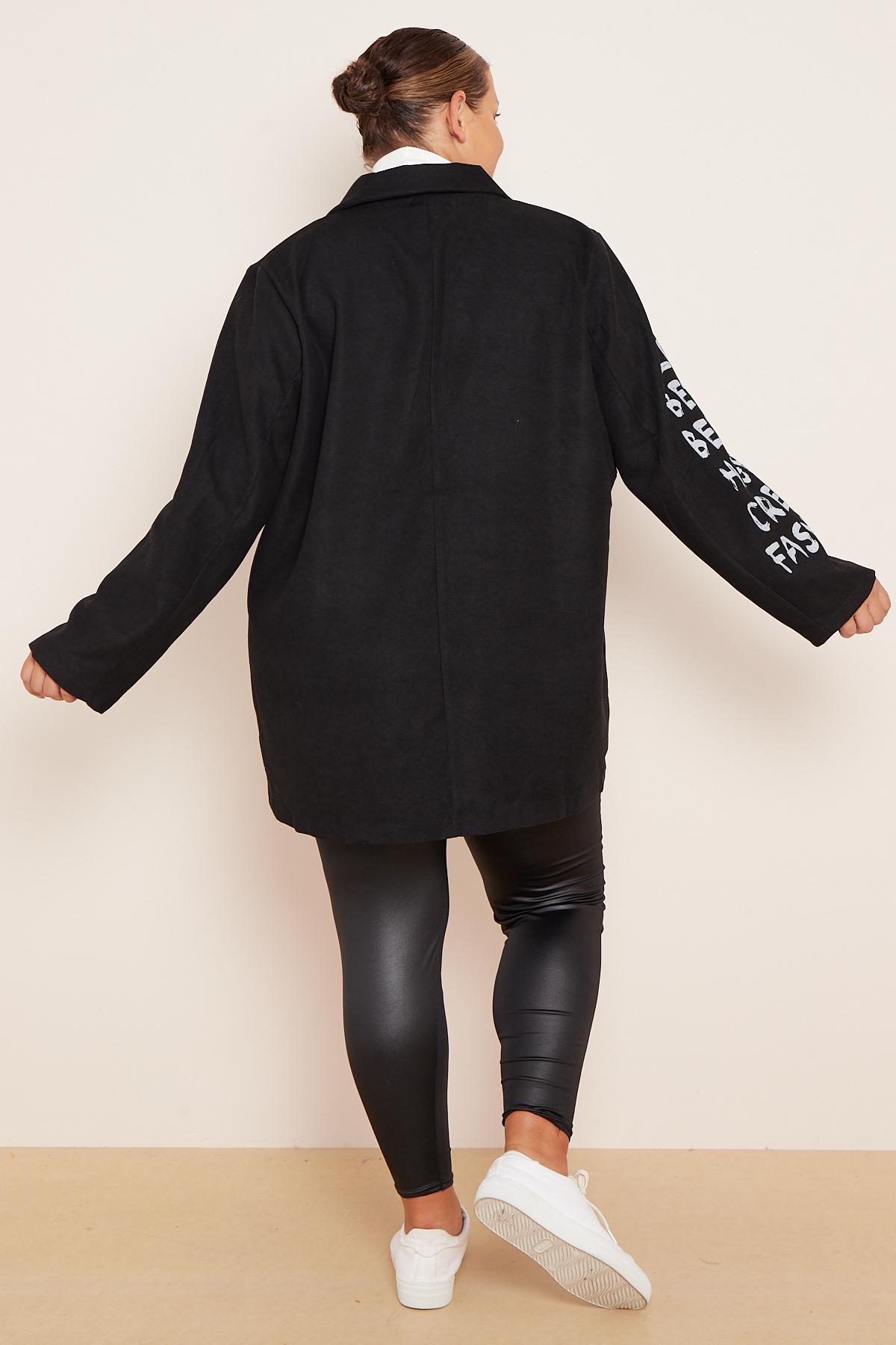 Plus Size Black Oversized Slogan Blazer | Praslin Clothing
