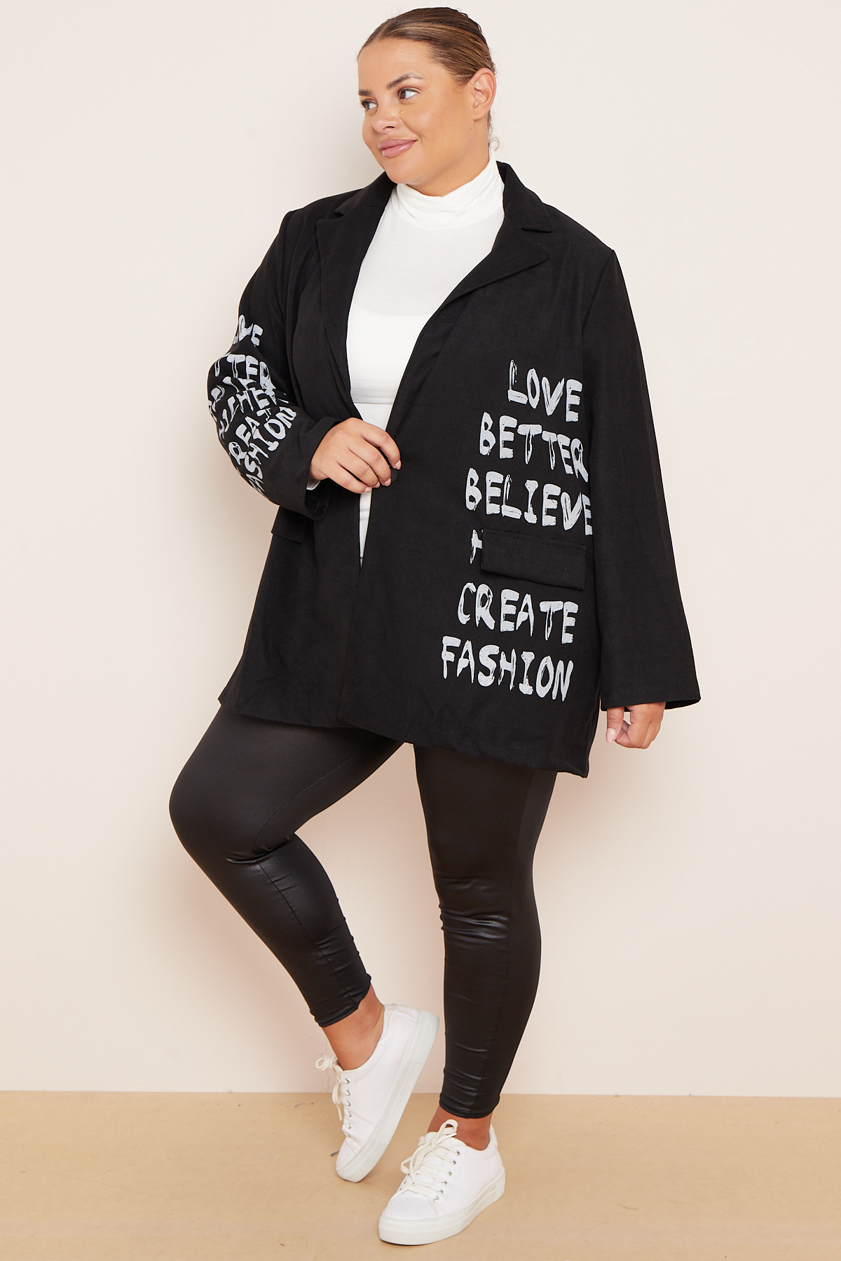 Plus Size Black Oversized Slogan Blazer | Praslin Clothing
