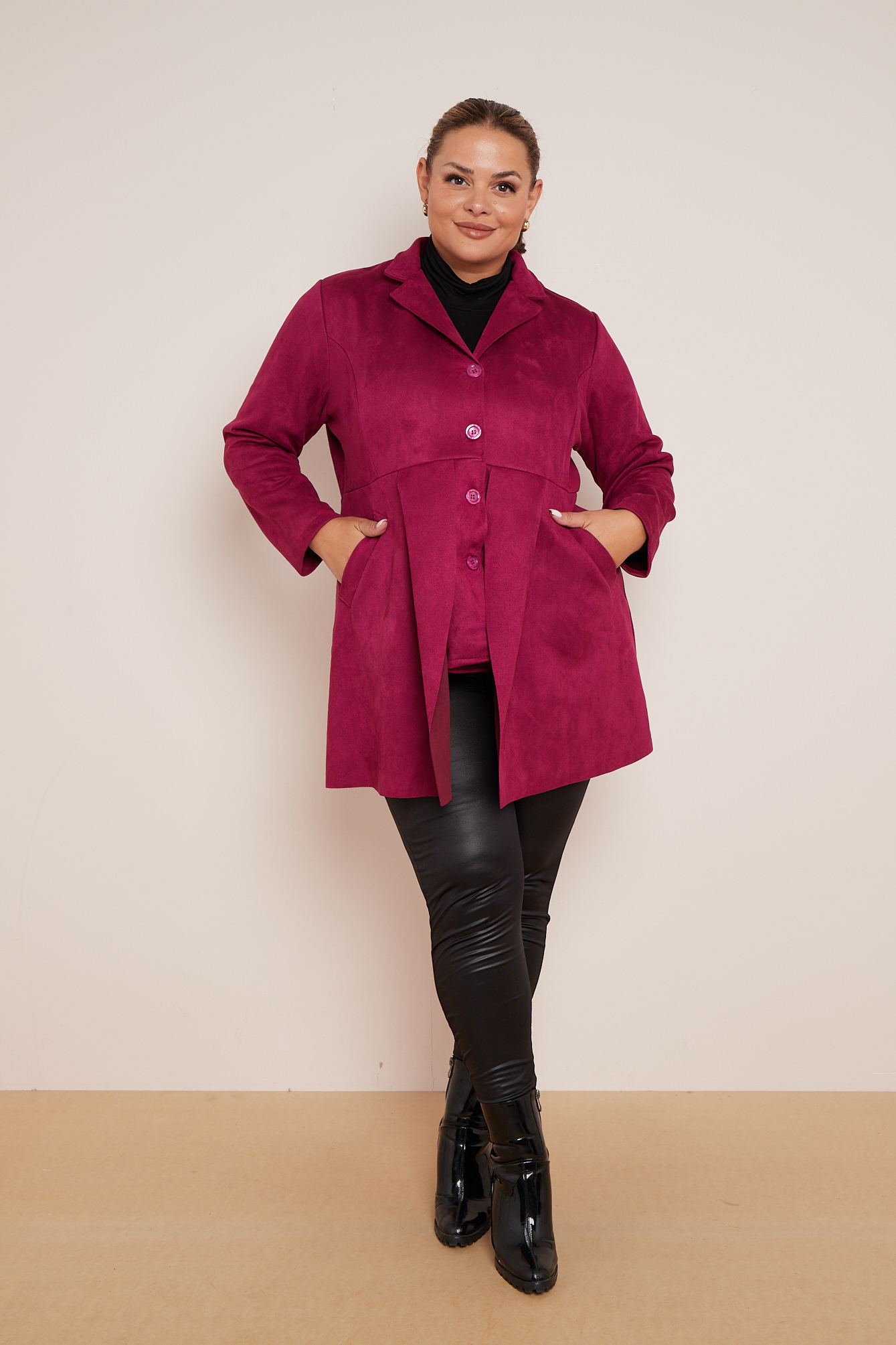 Plus Size Magenta Suedette Button Through Jacket With Pockets | Praslin ...