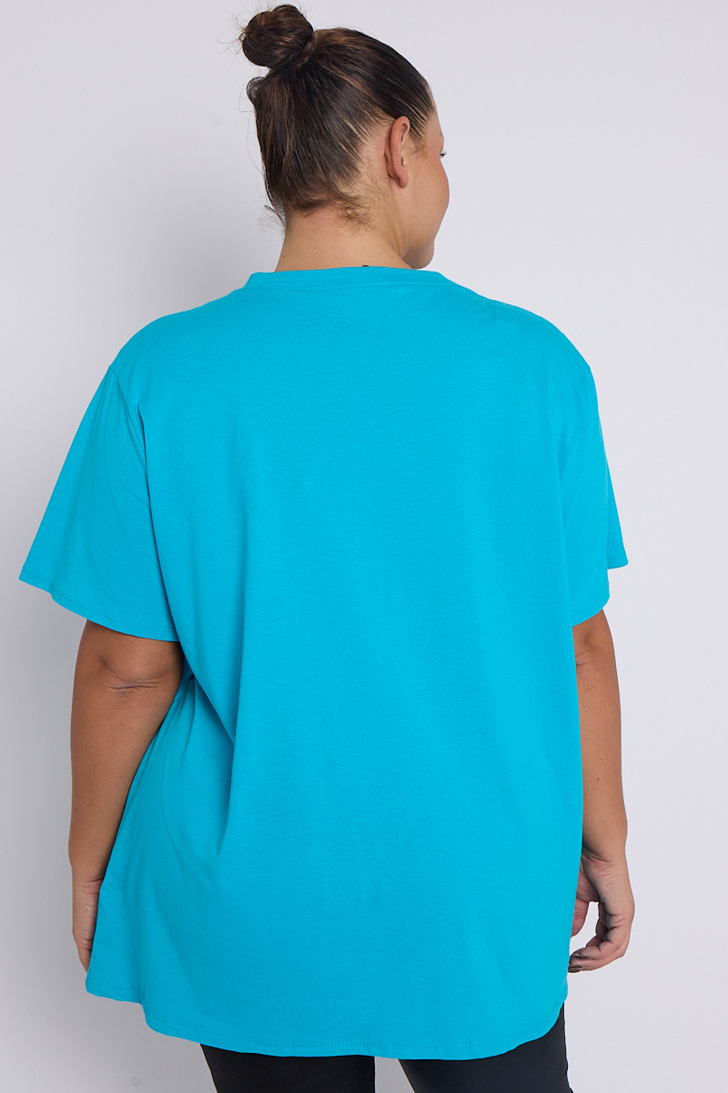 Plus Size Turquoise Multi Colour Lip Print Short Sleeve T Shirt ...
