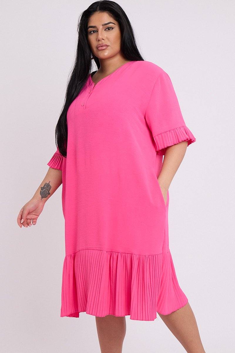 Plus Size Fuchsia Plisse Pleat Hem Detail Dress With Pockets | Praslin ...