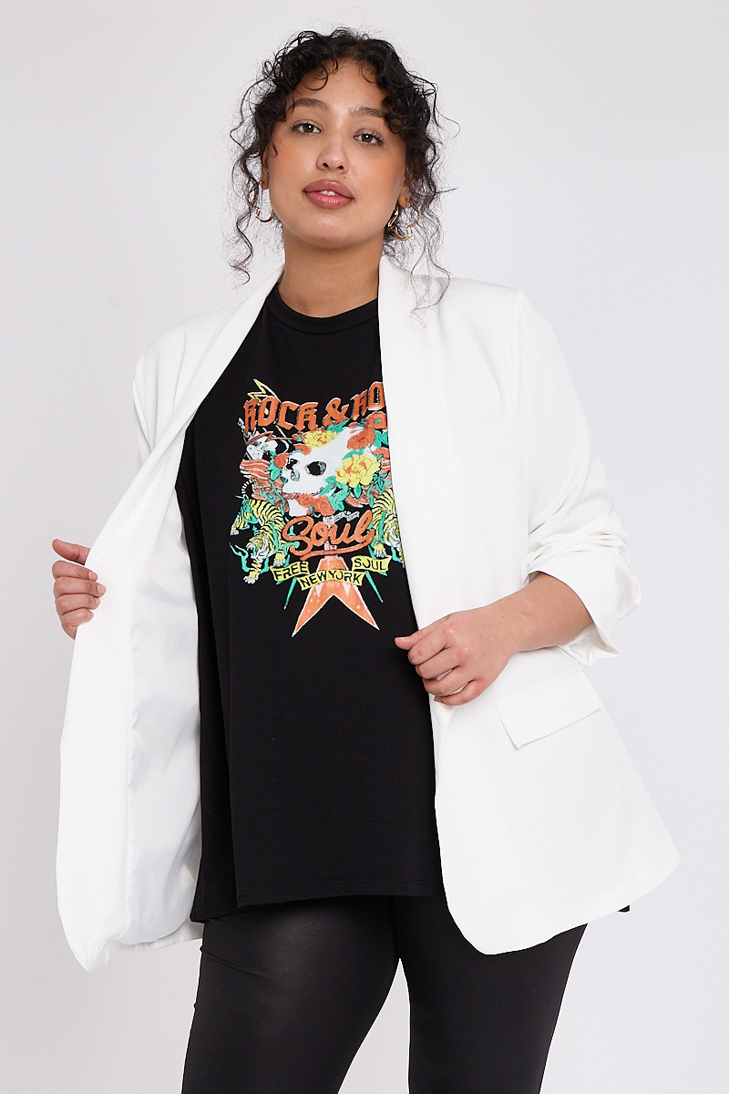 Plus Size White Ruffle Sleeve Blazer | Praslin Clothing