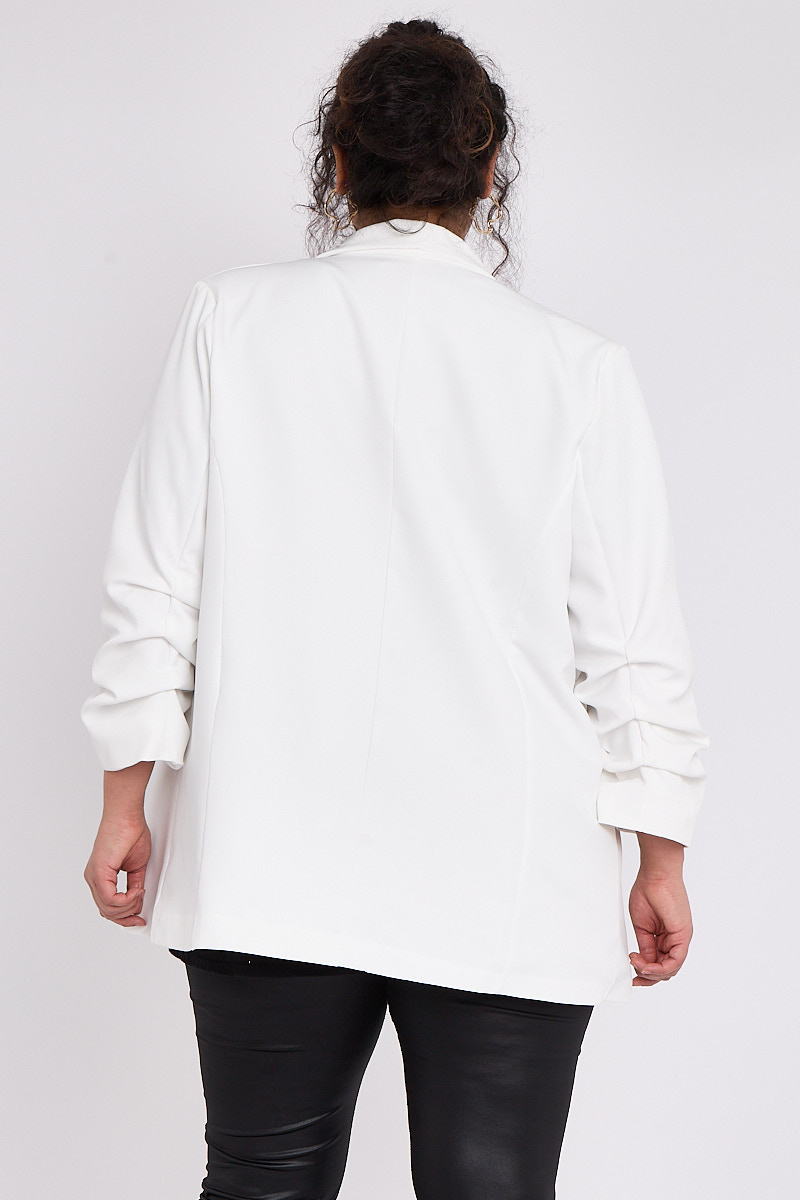 Plus Size White Ruffle Sleeve Blazer | Praslin Clothing