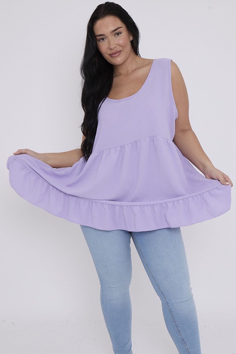 Plus Size Lilac Sleeveless Smock Style Top With Round Neck | Praslin ...